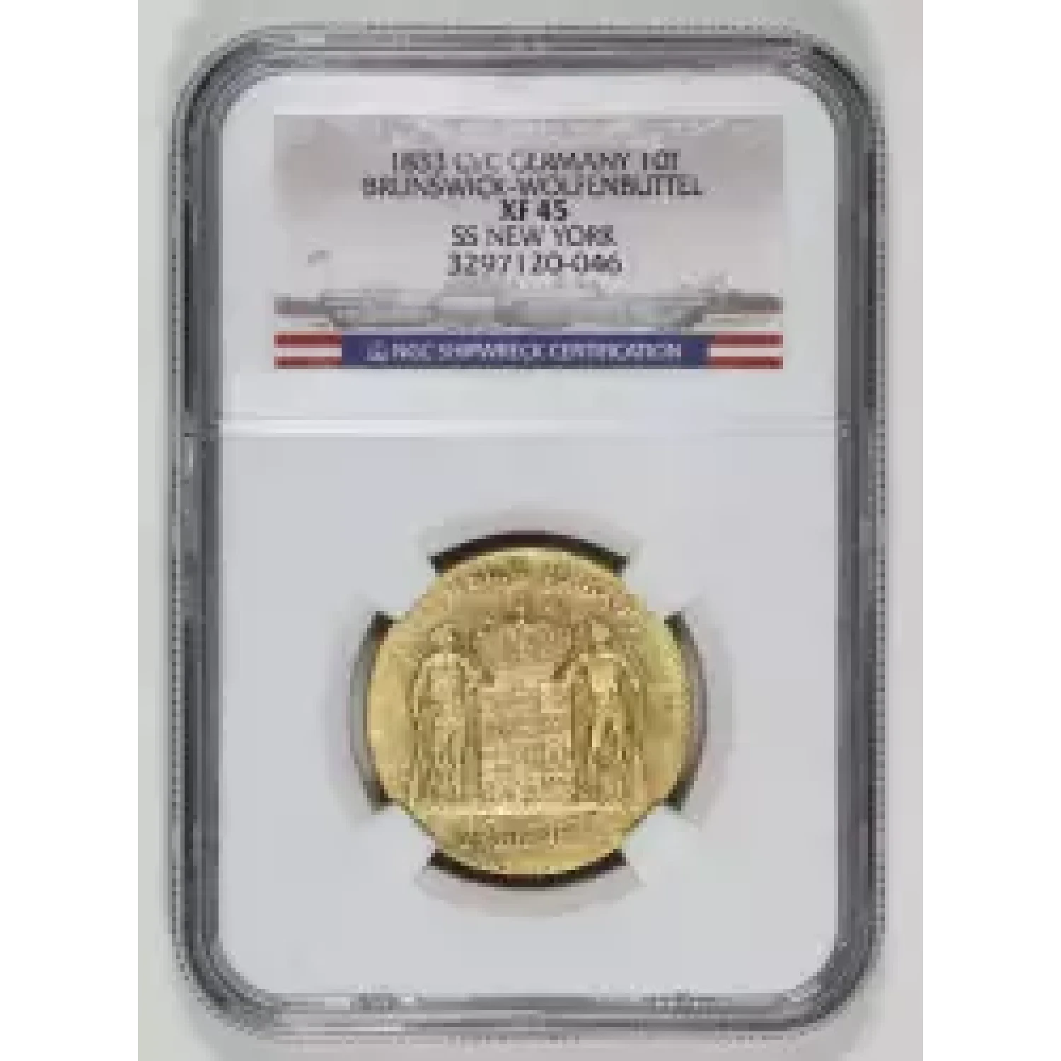 1833-CVC GERMAN STATES Gold 10 THALER NGC XF-45 SS New York BRUNSWICK ...