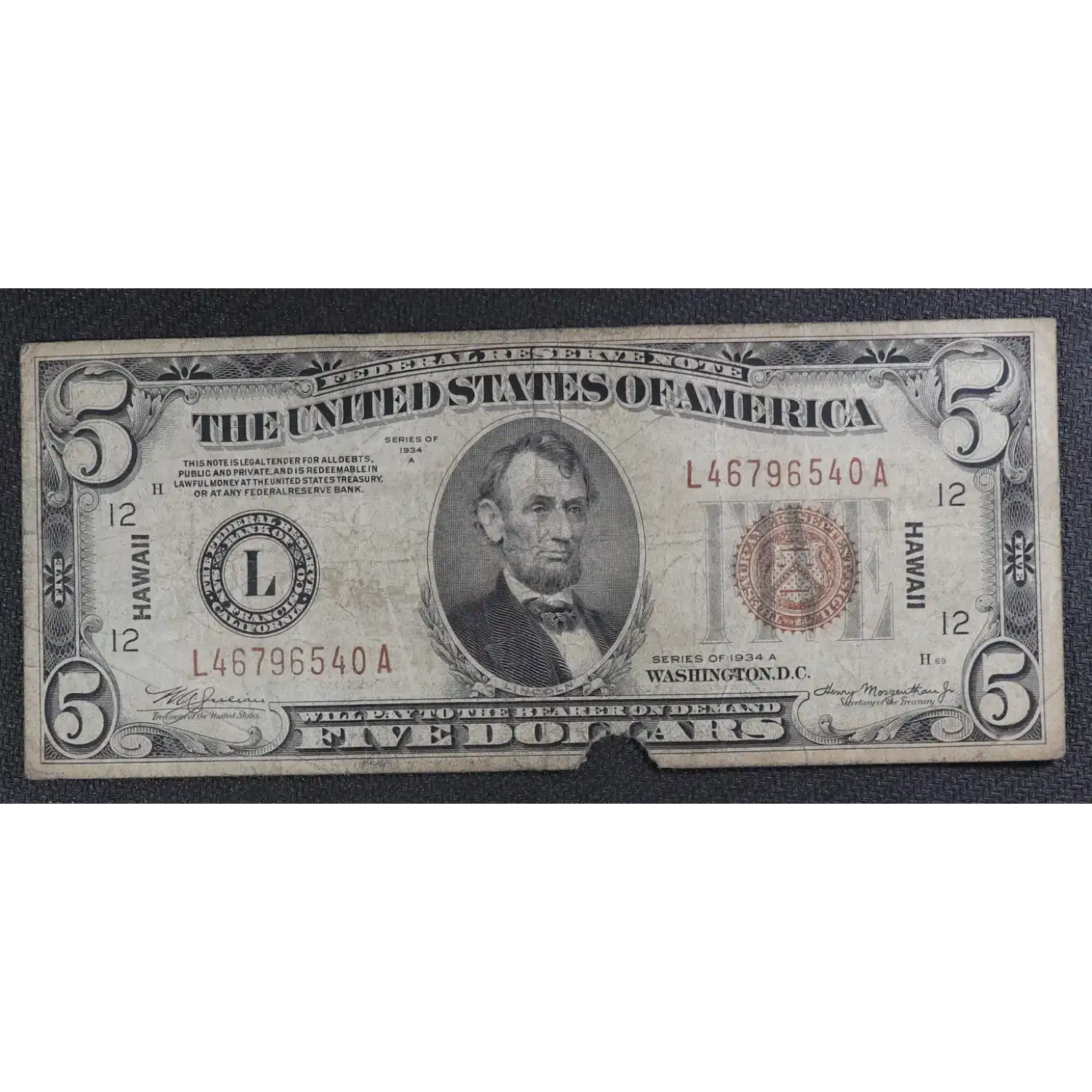 Series 1934A $5 WWII Emergency Issue Hawaii Overprint San Francisco FRN ...