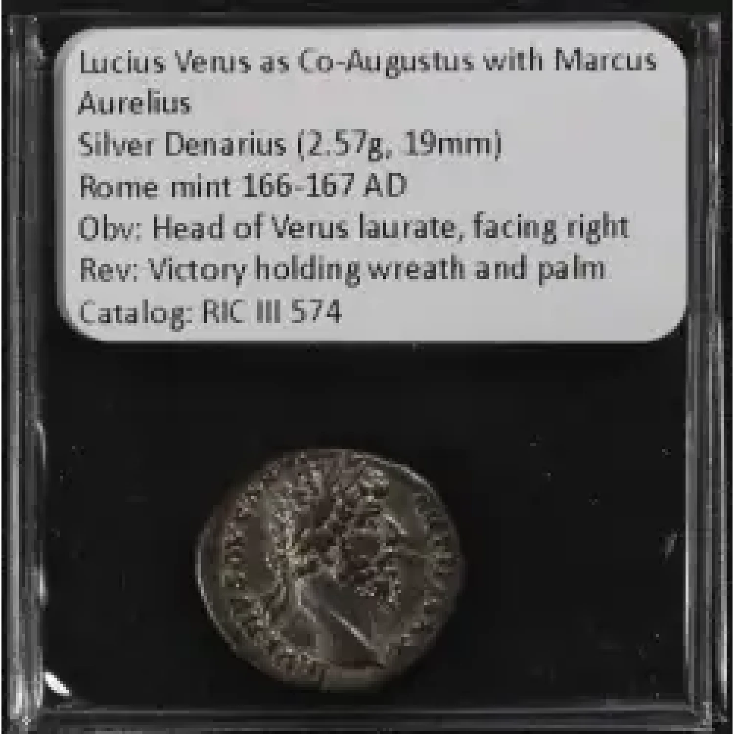 Lucius Verus AR Denarius Rome 166-167 AD Victory rx. Ancient Roman Coin ...